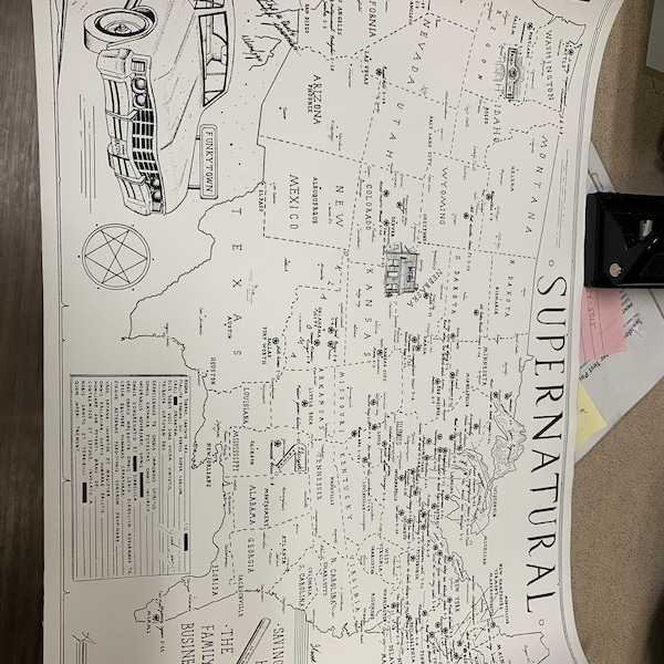 Fan Art Hand Drawn SUPERNATURAL Map - Etsy