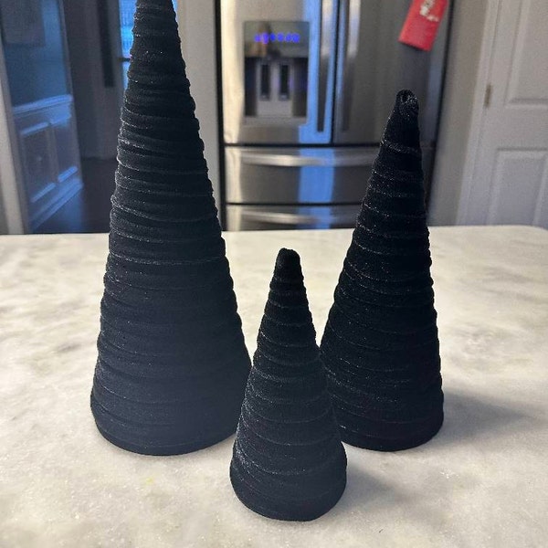 Black Velvet Trees Set of 3, Black and White Mantel Decor, Tree ...