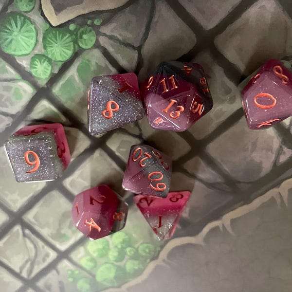 Burgundy Crackled Glass Dnd Dice Set, Polyhedral Dice, D&D Dice ...