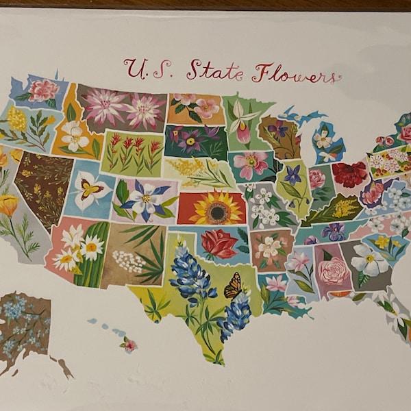 US State Flowers | Educational Wall Art | Watercolor Geography | Flower ...