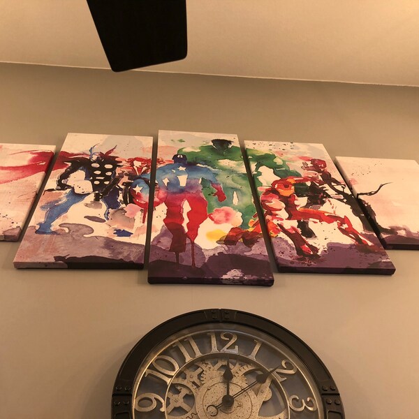 Framed Abstract Watercolor Marvel Avengers Super Hero Wall Canvas Art ...