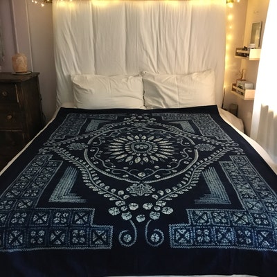 Indigo Table Sheet ,shibori Table Cover, Bed Runnertapestrywall Hanging ...