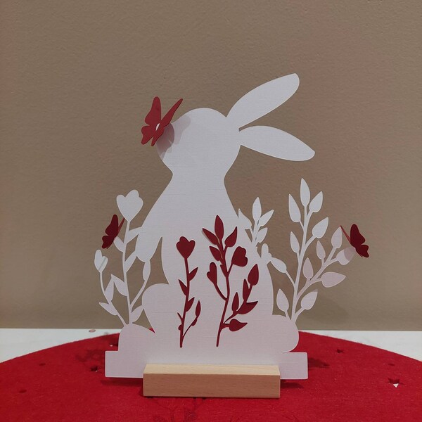 Plotterdatei SVG, DXF, PNG Hase in Blumen aus Papier zum selber basteln ...