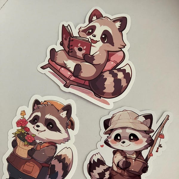 Cute Raccoon Stickers, Raccoon Sticker Set, Animal Sticker, Forest ...
