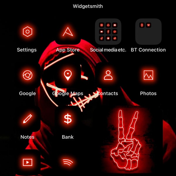 Neon RED Ios14 Icon Set | 136 Icons and Backgrounds | iPhone Aesthetic ...