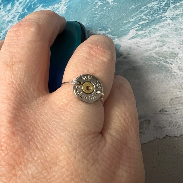 Bullet Ring, Sterling Silver Wire Bullet Ring, Sterling Band & Brass ...