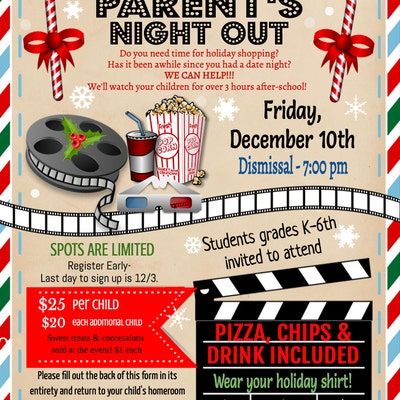 EDITABLE Christmas Movie Night Flyer, Printable PTA PTO Flyer Xmas ...