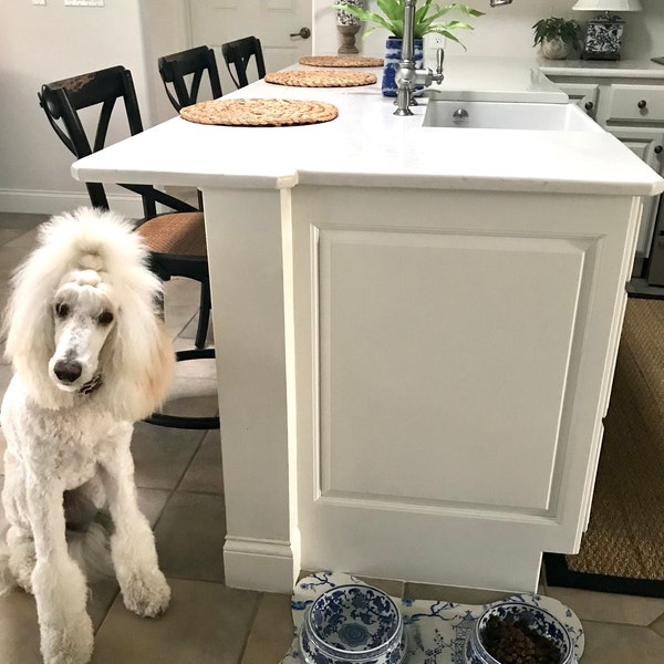 Chinoiserie Dog Bone Pet Mat, Blue and White Bone Shaped Dog Bowl Mat ...