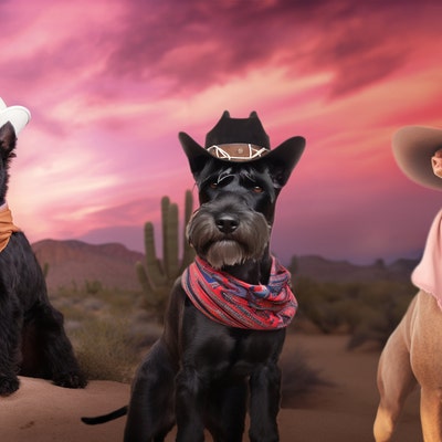 Custom Cowboy Pet Portrait Personalized Dog and Cat in Cowboy Costumes ...