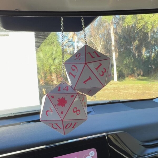 D20 Car Dice [2" White and Pink Holographic - "sakura Spell"] - Cherry ...