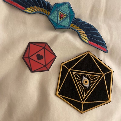 D20 All-seeing Eye Patch Embroidered Iron-on Dice Patch Black and Gold ...