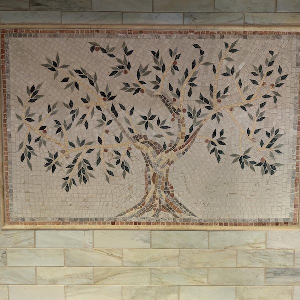 Olive Tree Backsplash Mural Marble Mosaic Tiles. Handcrafted Mosaic ...