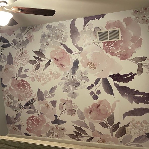 Delicate Forest Floral Large Scale Mural Wallpaper Watercolor Botanical ...