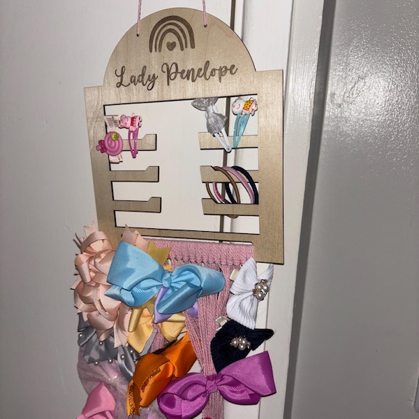 Rainbow Wooden Hair Bow Holder, Macrame Hanger, Niece Gift, Girls ...