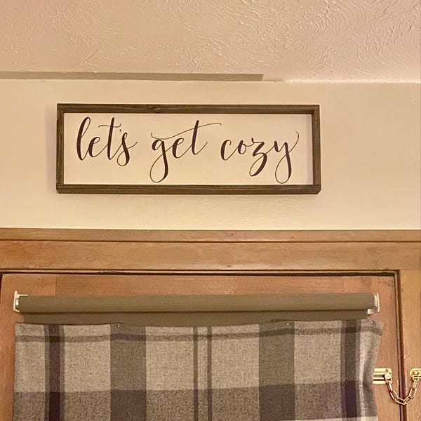 Lets Get Cozy Sign | Framed Wood Sign | Rustic Wall Decor | Framed Sign ...