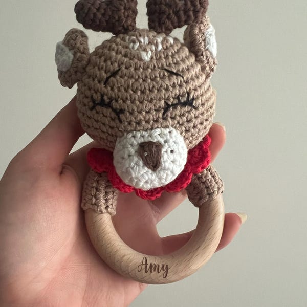 Personalized Crochet Rattle, Custom Wooden Baby Rattle, Baby Rattle ...