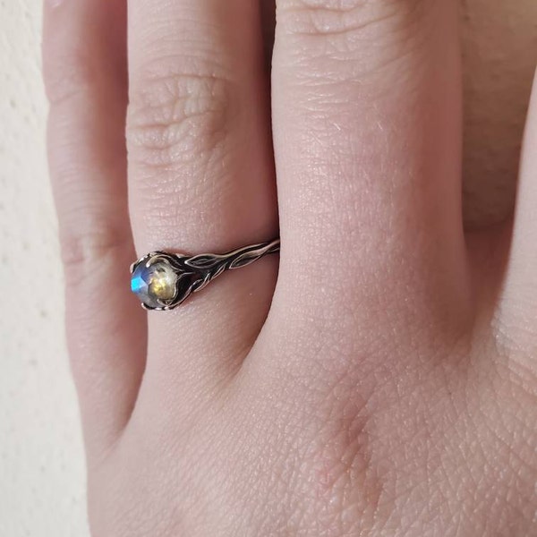 Labradorite Ring “tika” Sterling Silver Twig Engagement Ring, Leaf ...