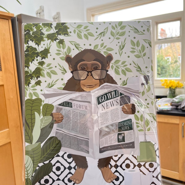 Monkey on Toilet Print, Animal on Toilet Fun Bathroom Wall Art, Jungle ...