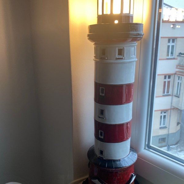 Ceramic Lighthouse Table Lamp, Nautical Nida Lighthouse Bedside Desk ...