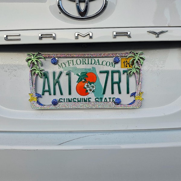 Clear Daisy Flower Crystal Sparkle Auto Bling Rhinestone License Plate ...