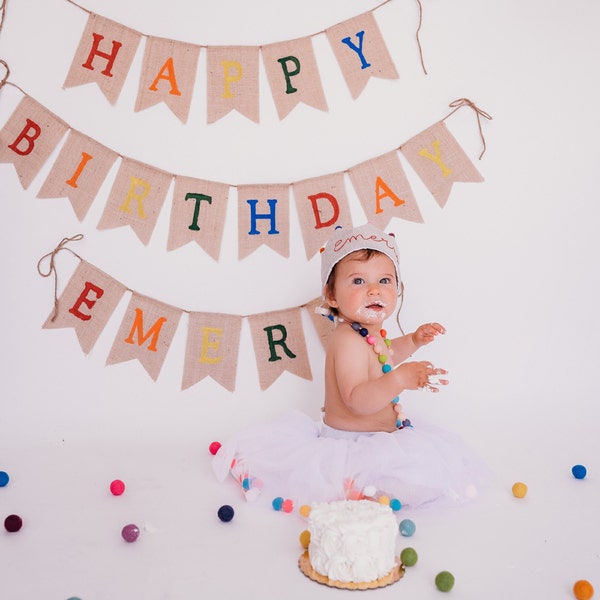 Happy Birthday Burlap Banner, Happy Birthday Bunting, Happy Birthday ...