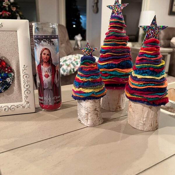 Multicolor Rainbow Felted Wool Christmas Tree Set Handmade Wool Decor ...