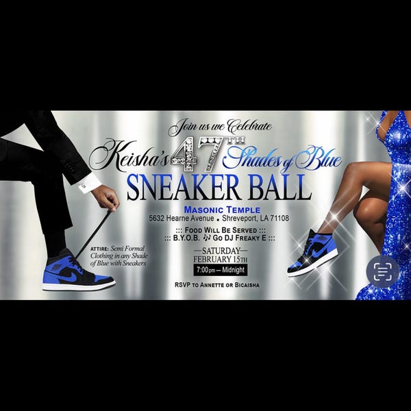 Sneaker Ball Party Invitations, Made for You Silver Royal Blue 30th ...