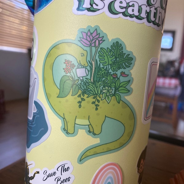 Dino Planter, Dinosaur Decals, Brontosaurus, Gardening Sticker, Vegan ...