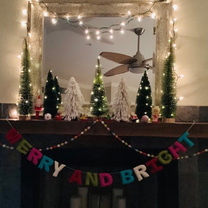 Merry and Bright Garland/ Christmas Garland/ Felt Ball Garland/ Holiday ...