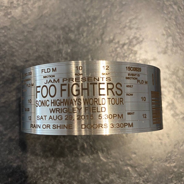 Concert Ticket Bracelet, Silver or Gold Stainless Steel Cuff Bracelet ...