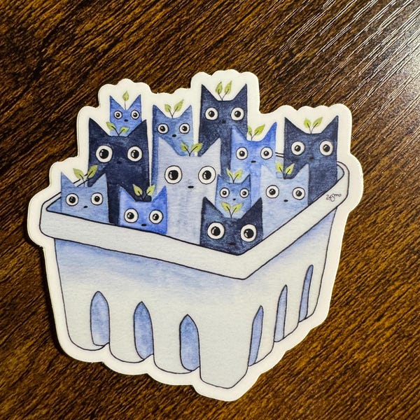 Blueberry Cats Watercolor Print | Carton of Blueberry Cats Wall Art ...