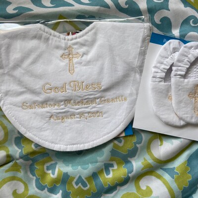 Custom Baptism Bundle Bib, Stole, Towel and Shoes Dedication, New Baby ...