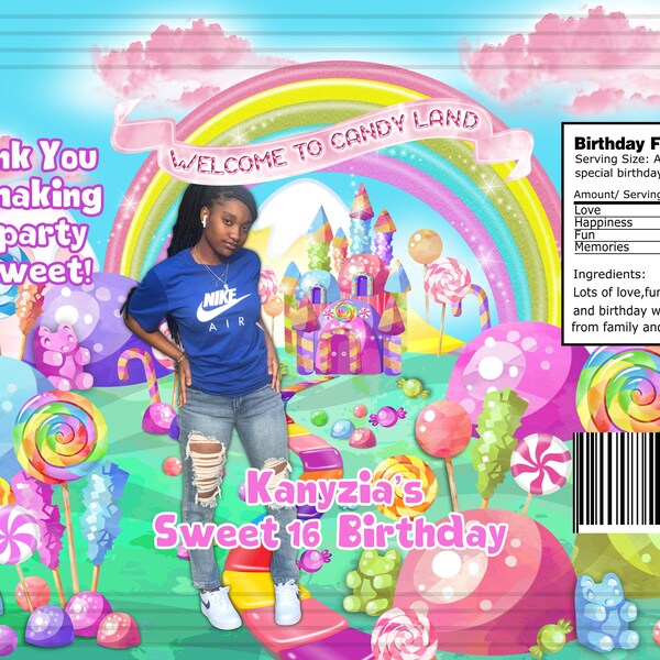 Editable DIGITAL DOWNLOAD Candyland Candy Land Theme Chip Bag Wrapper ...
