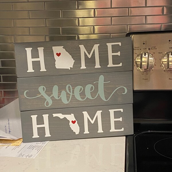 Michigan to Florida Home Sweet Home Wood Sign | Two States or Heart ...