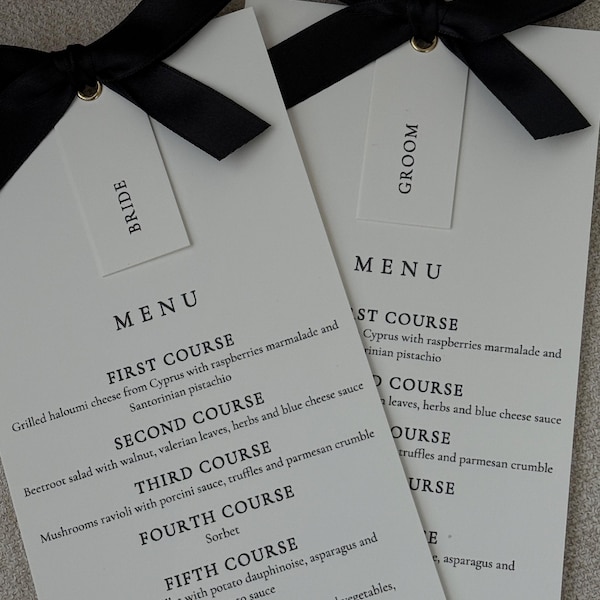 Wedding Menus, Double Sided Menu Printed Menu, Modern Personalized ...