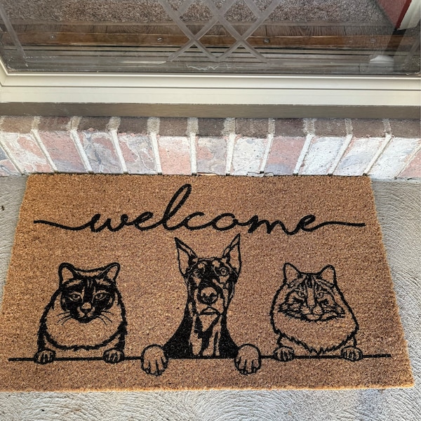 Personalized Dog and Cat Gift, Welcome Mat Cats and Dogs, Custom Dog ...