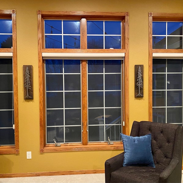 Set of Pine Tree on Knotty Alder / Wood and Metal Signs / Modern Sign ...