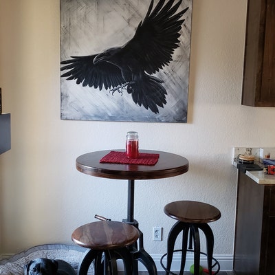 Black Raven & Golden Moon Phases Art Print Flying Raven - Etsy