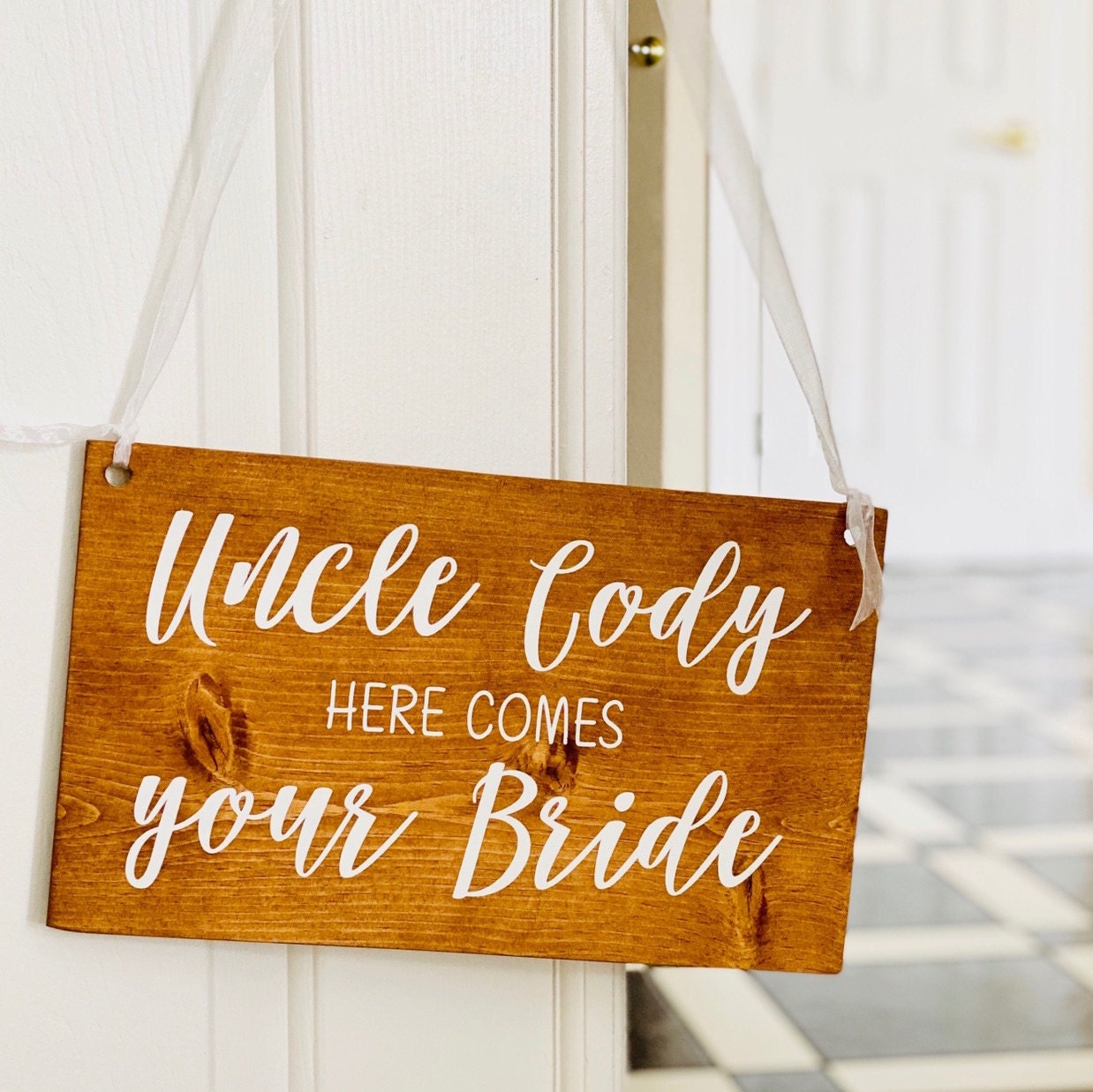 Uncle here comes your bride sign. Ring bearer sign wood. Flower girl ...