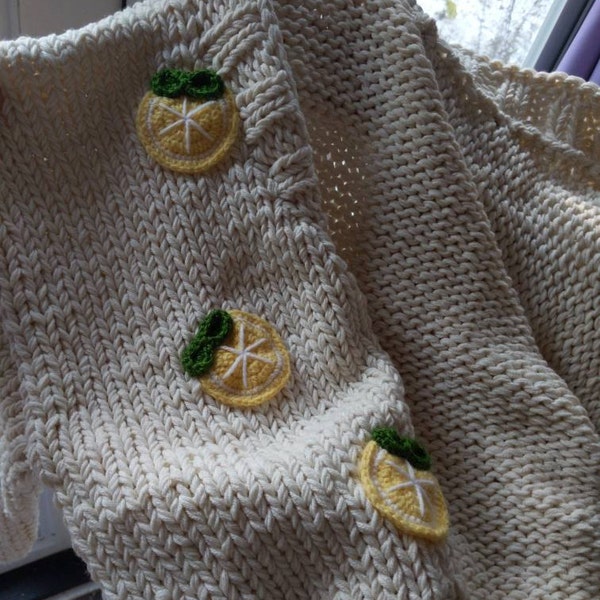 Cotton Knitted Lemon Cardigan, New Season Lemon Slices Fruits ...