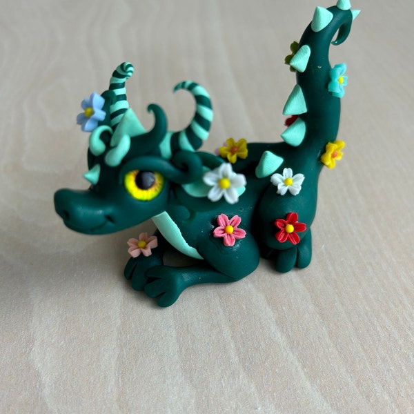 Polymer Clay Dragon Figurine, Handmade Dragon Sculpture, Blue Dragon ...