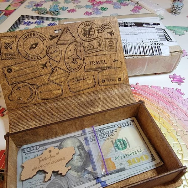 Gift Box, Cash Box, Travel Fund, Money Box, Wooden Box for Banknotes ...