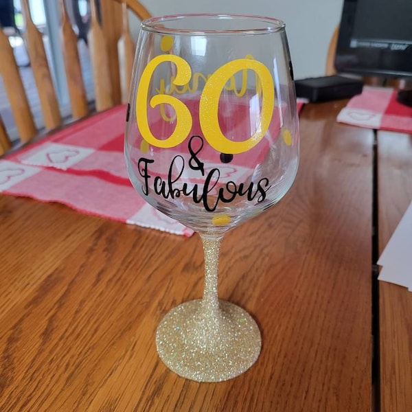 60th Birthday Glass / 60th Birthday Gift / Glitter Wine Glass / 60 and ...