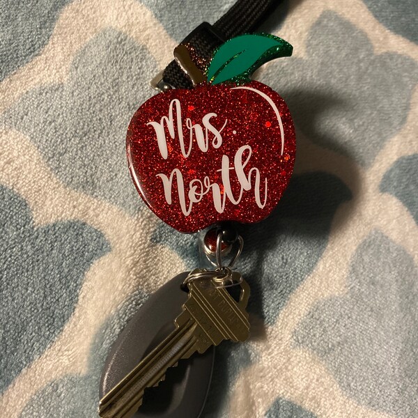 Epoxy Apple Badge Reel - Teacher Gift - Back to School - Personalized ...