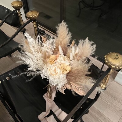 Toffee , Peach Blush Rose Bouquet/ Bride and Bridesmaids/ Dried Flower ...