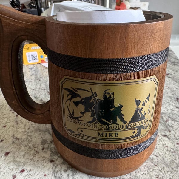 Witcher Mug Wooden Beer Stein With Personalized Etched Plaque Gift for ...