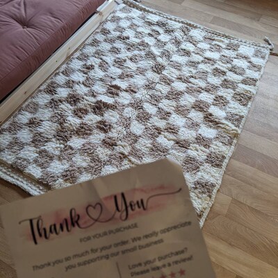 Beige and White Checkered Rug, Moroccan Checkered Rug, Brown Checkered ...