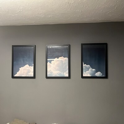 Blue Cloud Bedroom Wall Art Over the Bed Set of 3 Prints, White Cloud ...