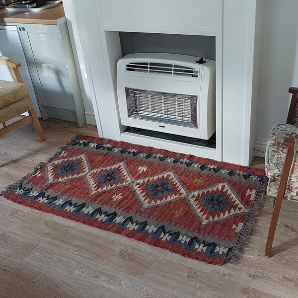 Kilim Rug, Handwoven, Wool and Jute Rug Handmade, Kilim Dhurrie Rug ...