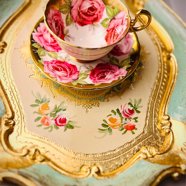Vintage Tea Set With Roses, Porcelain Tea Set With Tea Pot, Floral Tea ...
